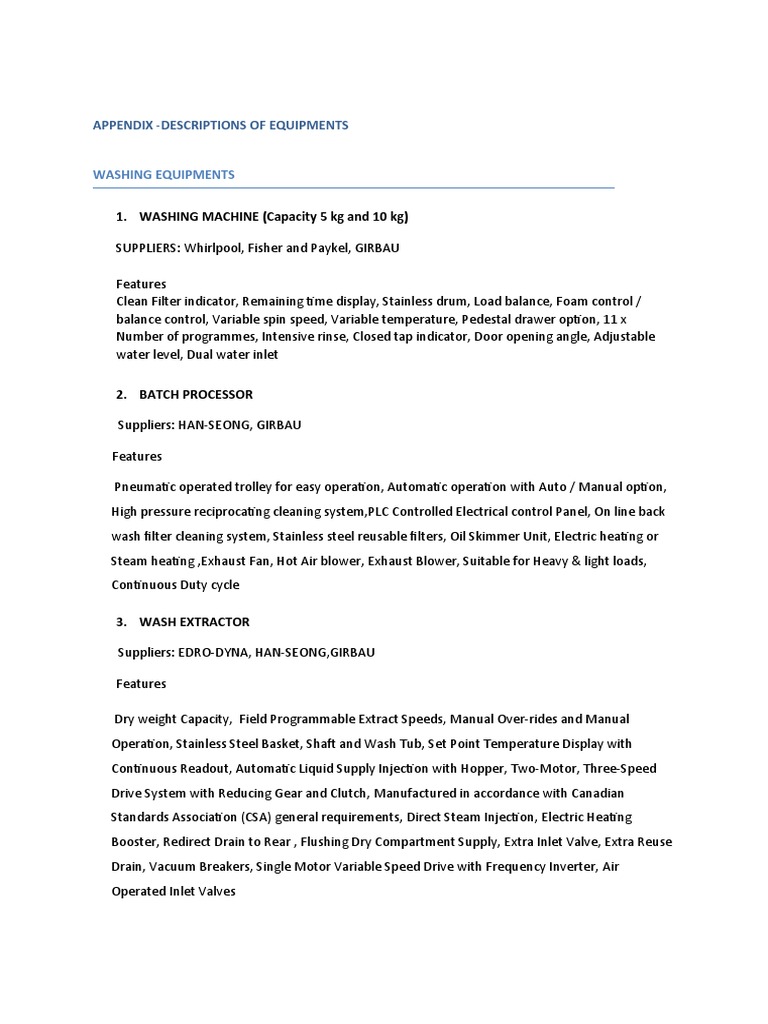 Appendix - Equipments | PDF | Mechanical Engineering | Manufactured Goods