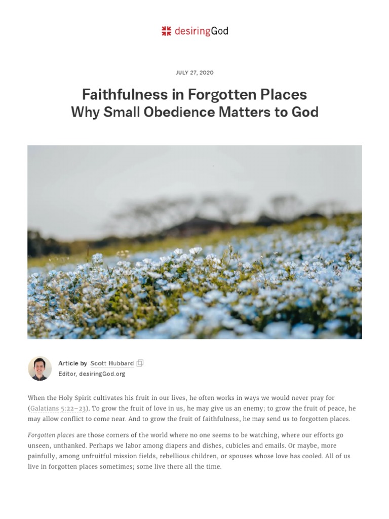 Faithfulness in Forgotten Places - Why Small Obedience Matters To God ...