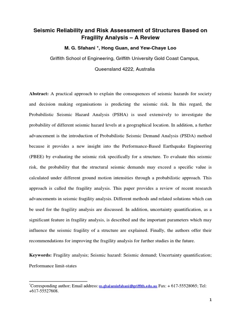 A Review of Recent Advancements in Seismic Fragility Analysis and Performance-Based Methods for ...