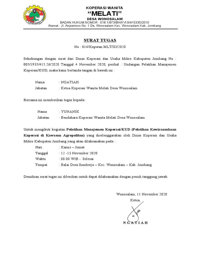 SURAT TUGAS Koperasi | PDF