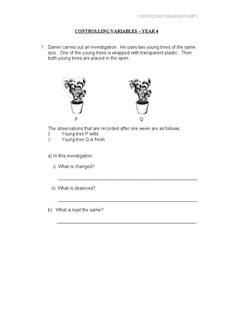 CONTROLLING VARIABLES Year 4 | PDF | Nature | Science
