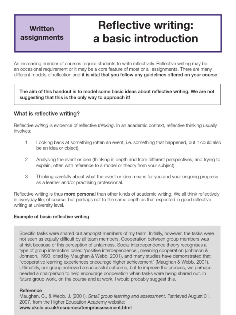 Structuring Reflective Writing for Students | PDF | Thought | Systems ...