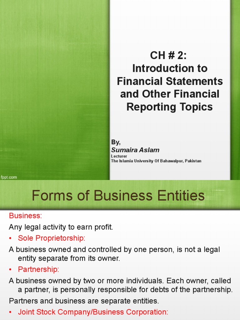 CH # 2: Introduction To Financial Statements and Other Financial ...