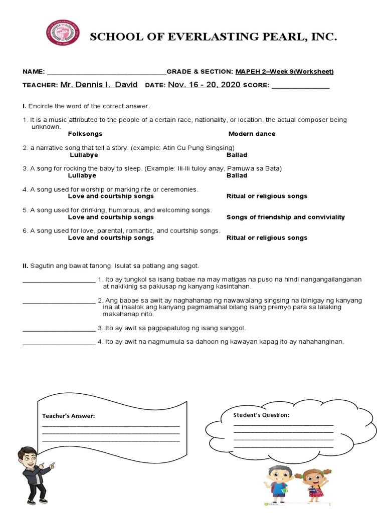 WORKSHEET in MAPEH 2 - Week 8 | PDF