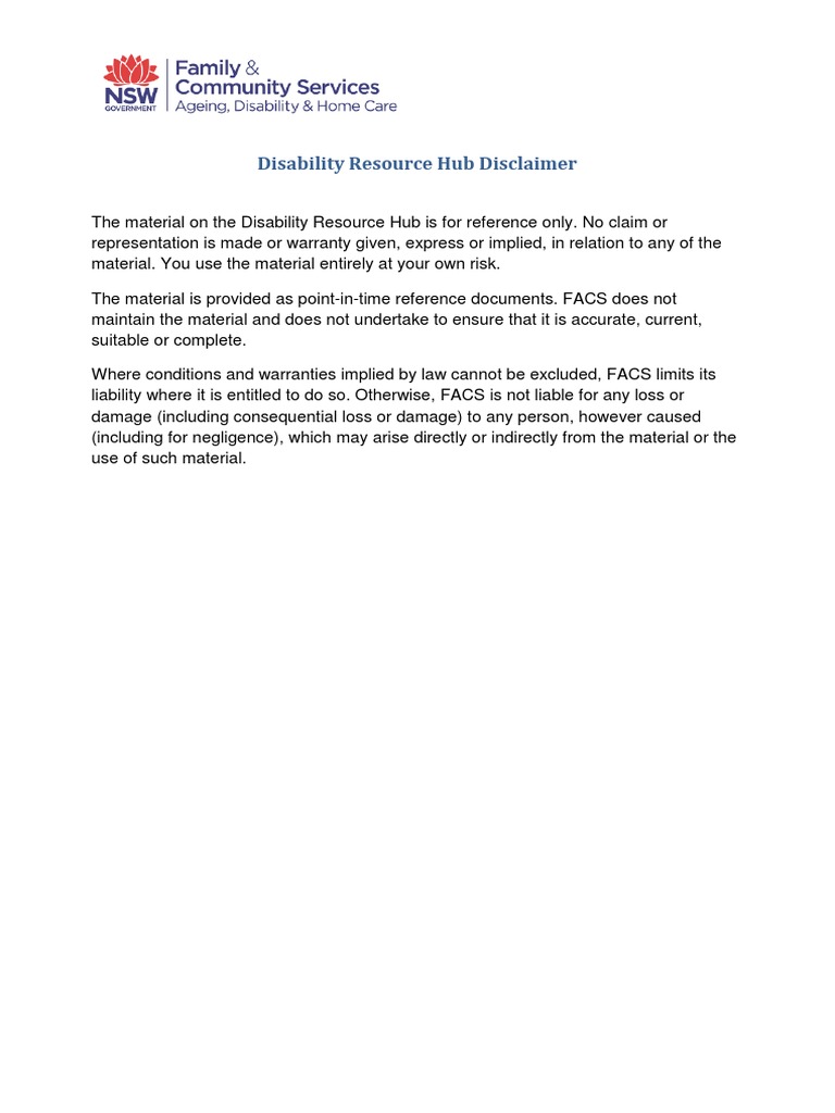 Disability Resource Hub Disclaimer | PDF | Occupational Safety And ...