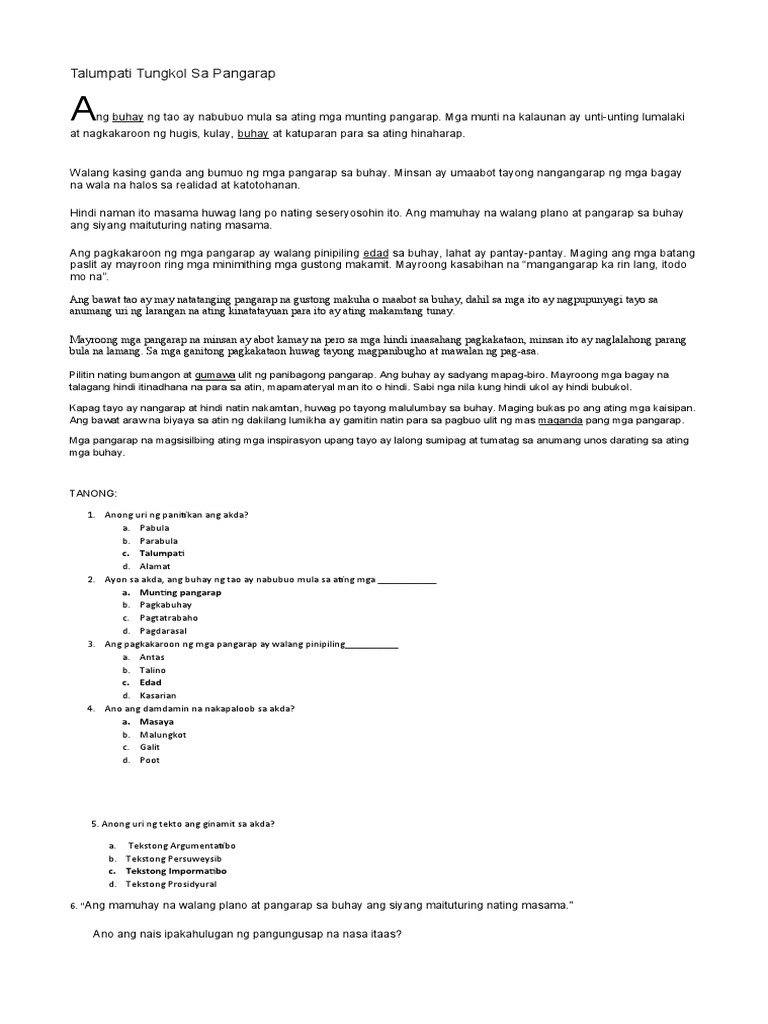 Talumpati Tungkol Sa Pangarap | PDF