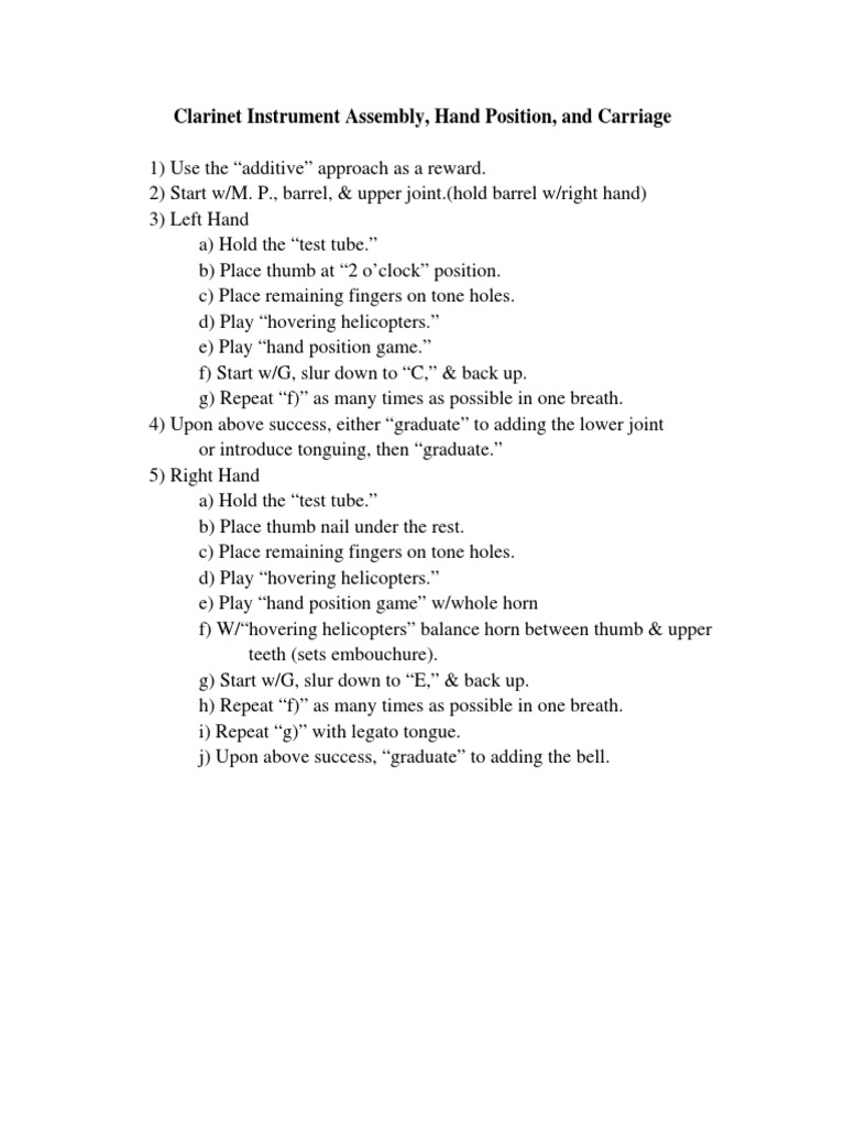 Clarinet Assembly and Hand Position Guide | PDF