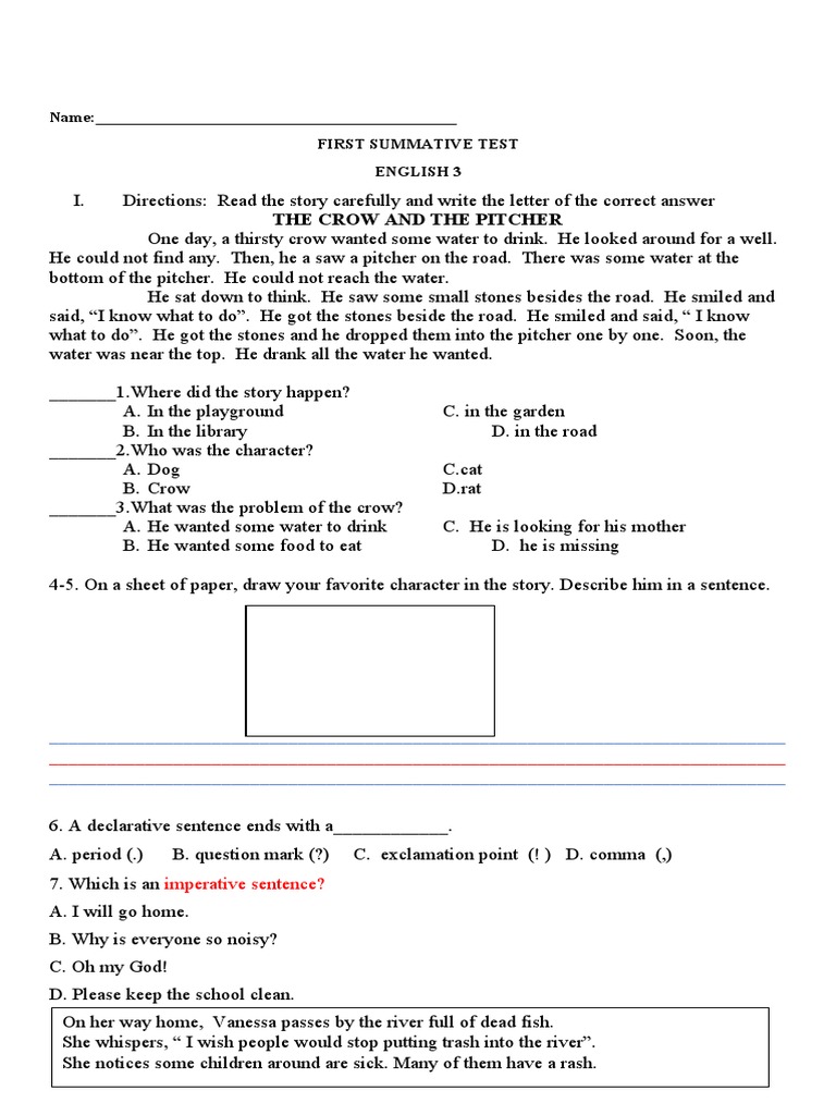 English 1st Summative Test | PDF