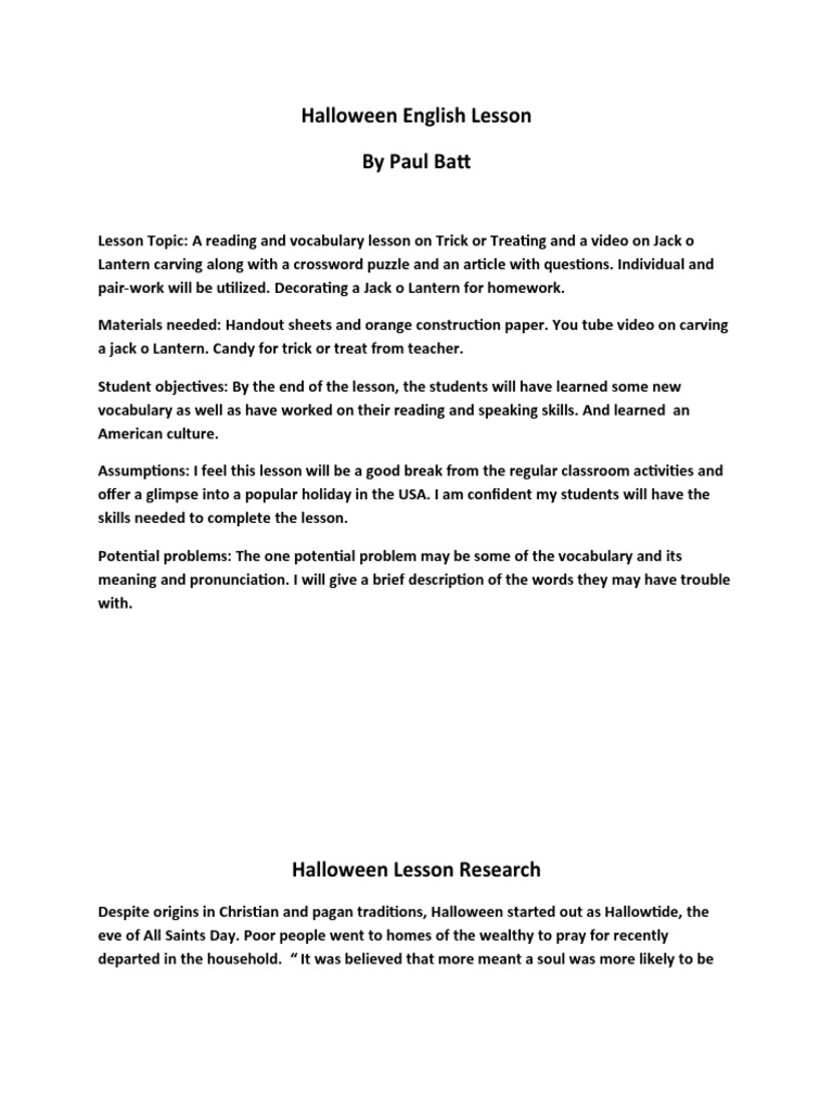 Halloween English Lesson | PDF | Halloween | Trick Or Treating