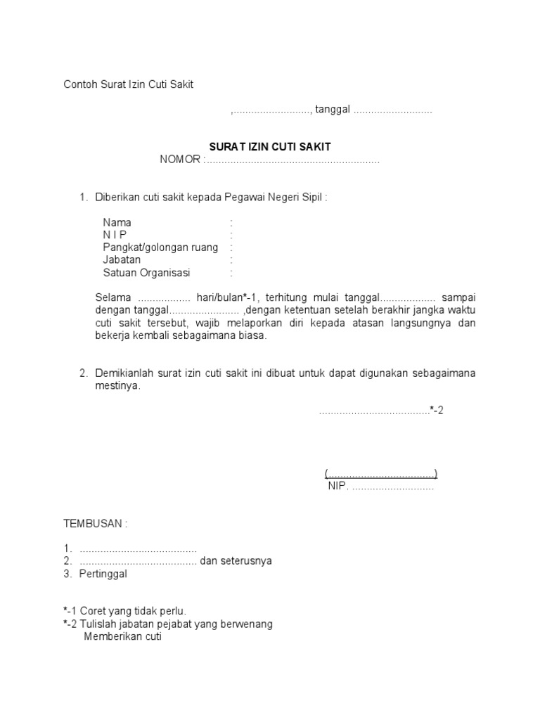 Contoh Surat Izin Cuti Sakit | PDF