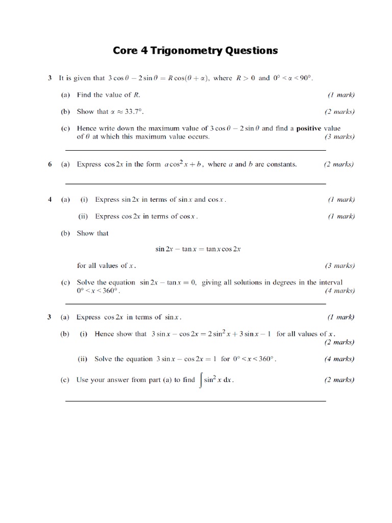 Core 4 Trigonometry Questions | PDF