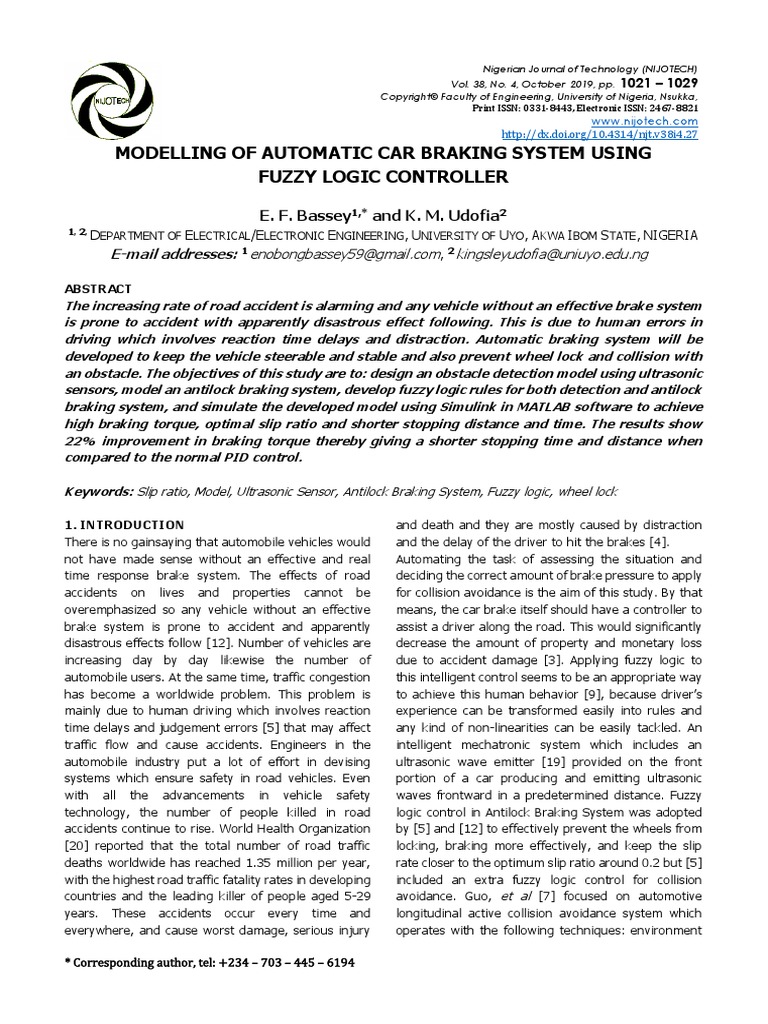 Modelling of Automatic Car Braking System Using Fuzzy Logic Controller | PDF | Control Theory ...