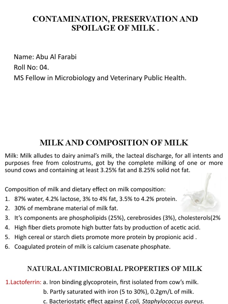 Contamination, Preservation and Spoilage of Milk and | PDF | Milk ...