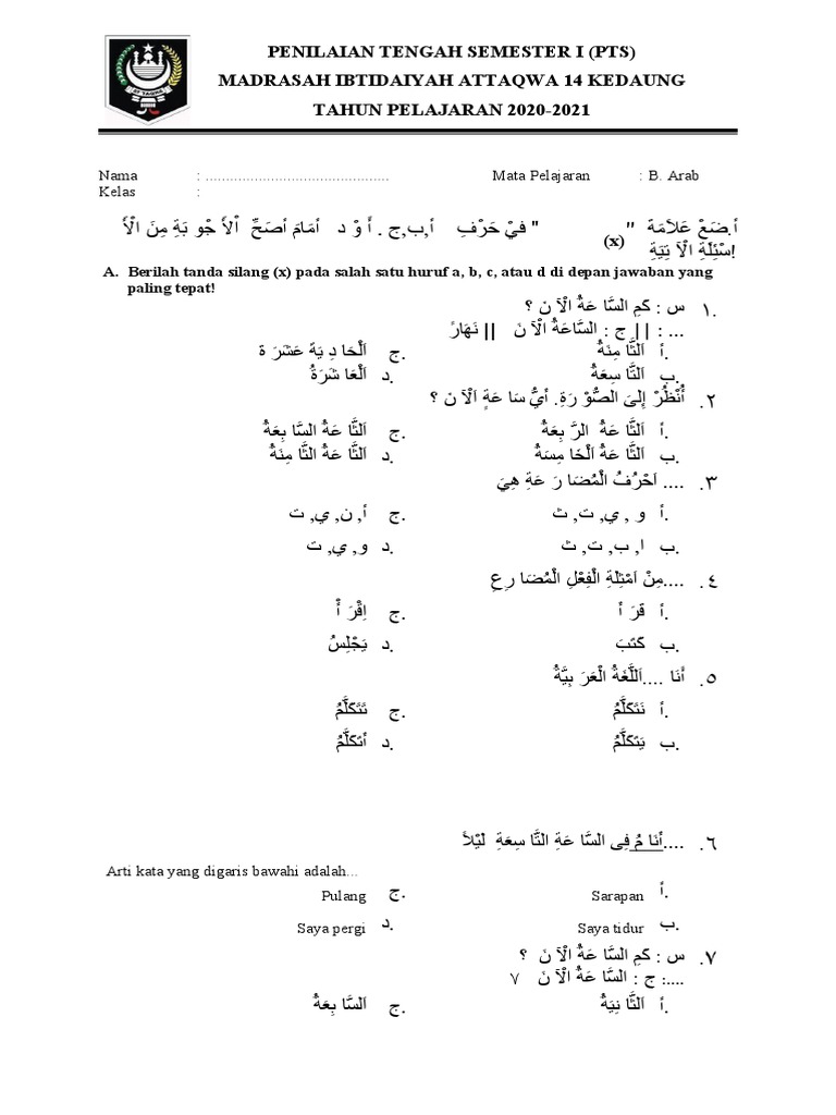 Penilaian Tengah Semester I Bu Imas | PDF