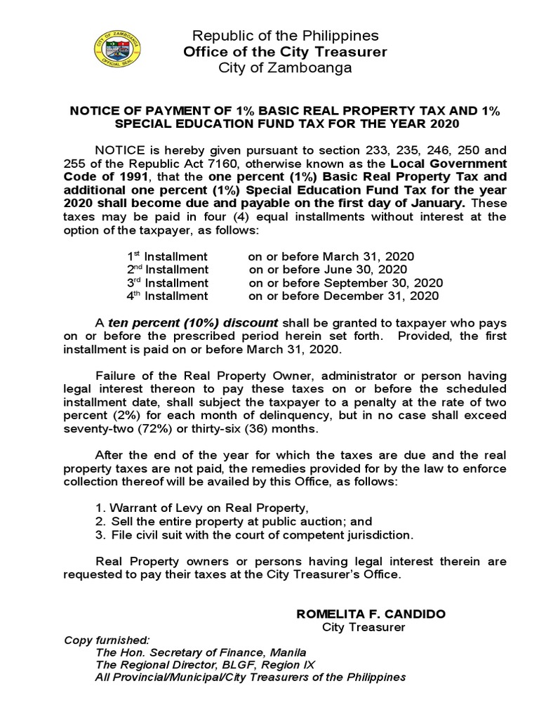 2020 Property Tax Payment Notice | PDF | Finance & Money Management
