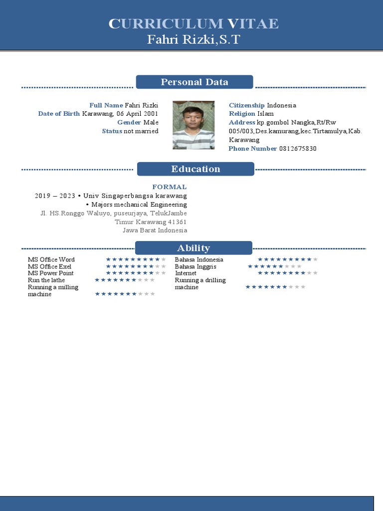Fahri Rizki's Mechanical Engineering CV | PDF