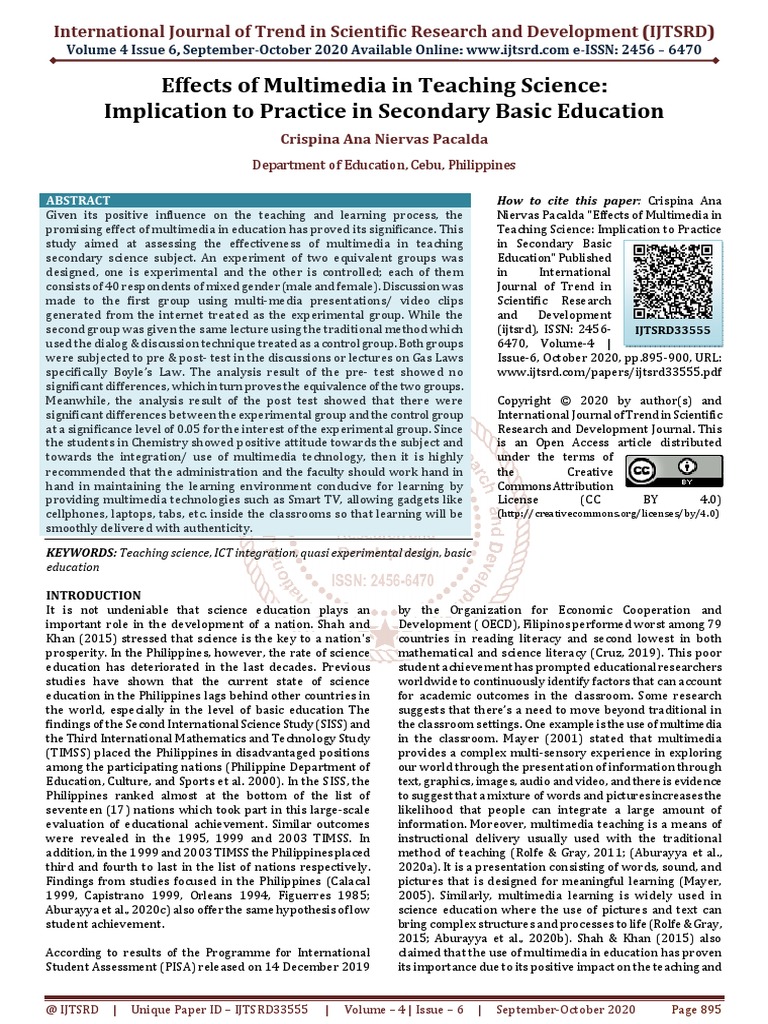 Effects of Multimedia in Teaching Science Implication To Practice in ...
