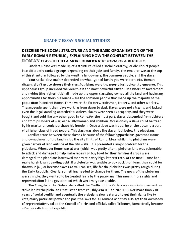 Grade 7 Essay 5 Social Studies | PDF | Roman Republic | Ancient Europe
