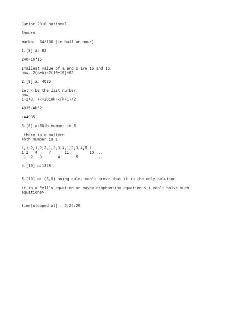 Solve Questions - BdMO 2018 Junior National | PDF | Computers