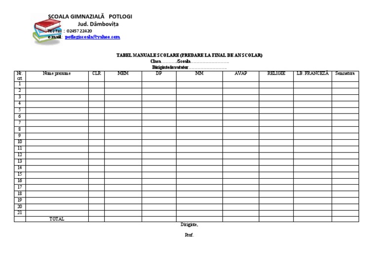 Tabel Manuale Scolare | PDF