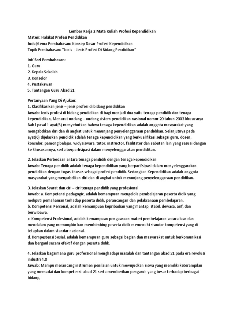 Jenis Profesi dalam Pendidikan | PDF