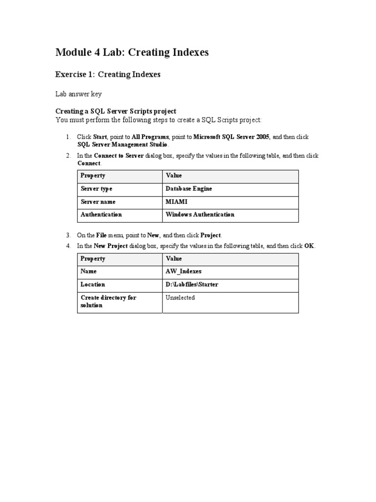 Module 4 Lab: Creating Indexes | PDF | Microsoft Sql Server | Database Index