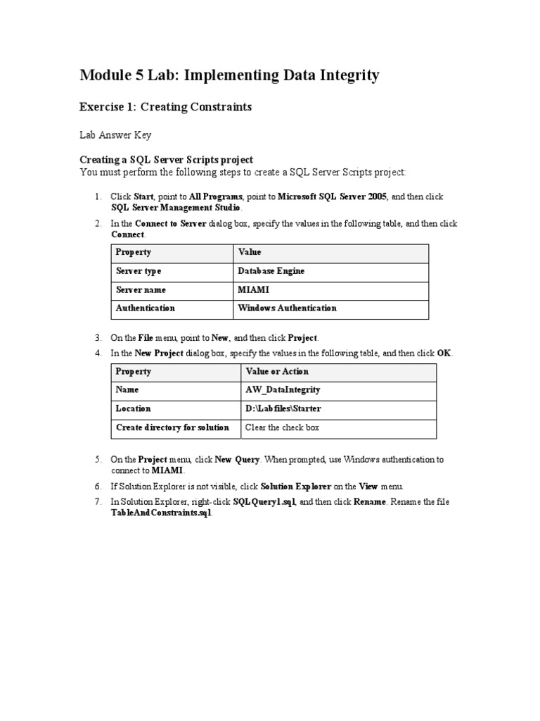 Module 5 Lab: Implementing Data Integrity: Exercise 1: Creating ...