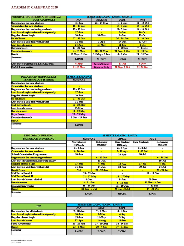 Academic Calendar 2020 - Final | PDF | Academic Term | Educational ...