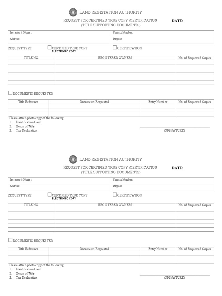 RoD Forms REQUEST of CERTIFIED TRUE COPY - CERTIFICATION | PDF