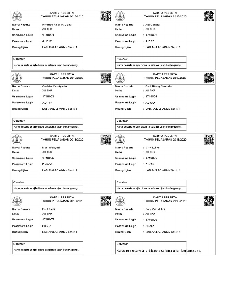 Cetak Kartu Ujian USPBK 2020 | PDF