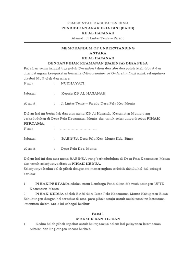 Contoh Mou Sekolah Dengan Kepolisian | PDF
