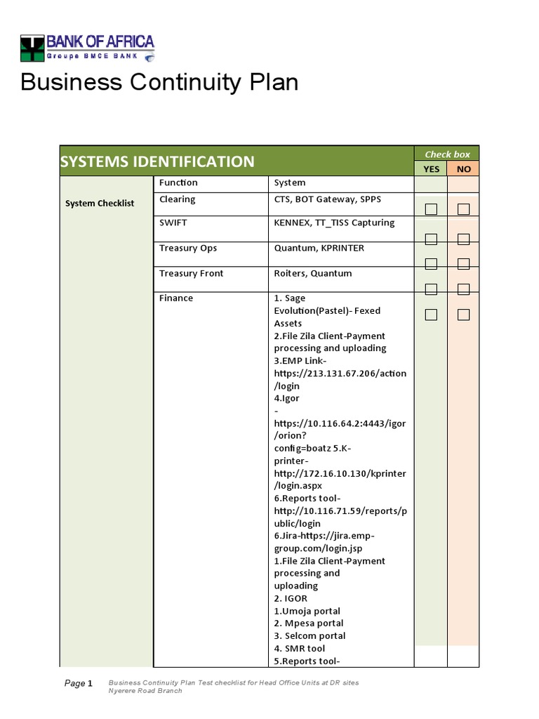 WORD Test BCP Checklists | PDF | Payments | Financial Technology