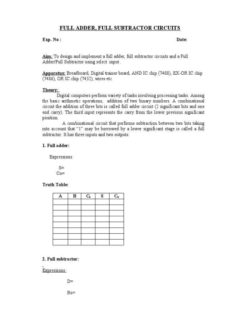 Full Adder and Subtractor Design | PDF | Computers