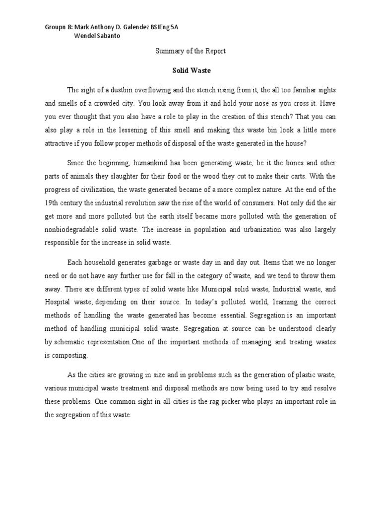 Summary of Solid Waste | PDF | Municipal Solid Waste | Waste Management