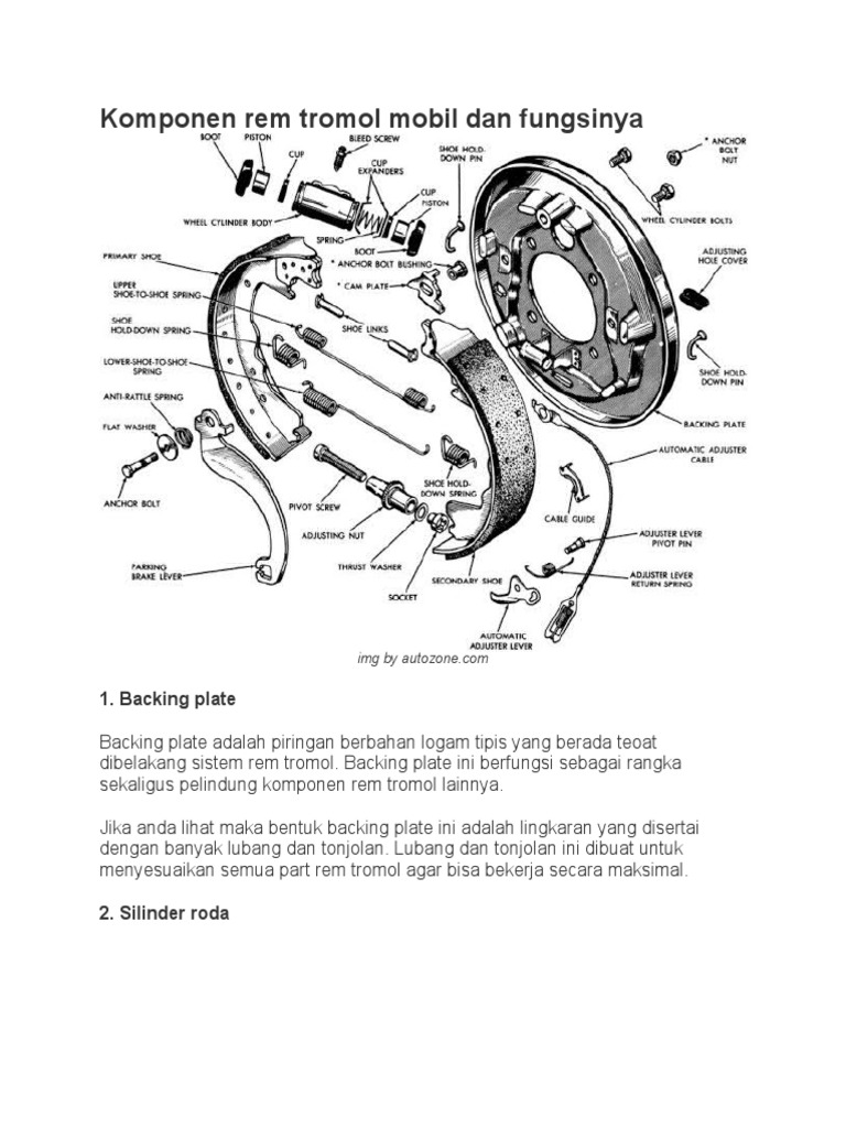 Komponen Rem Tromol Mobil Dan Fungsinya | PDF