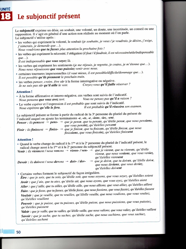 Subjonctif Présent Explication PDF | PDF