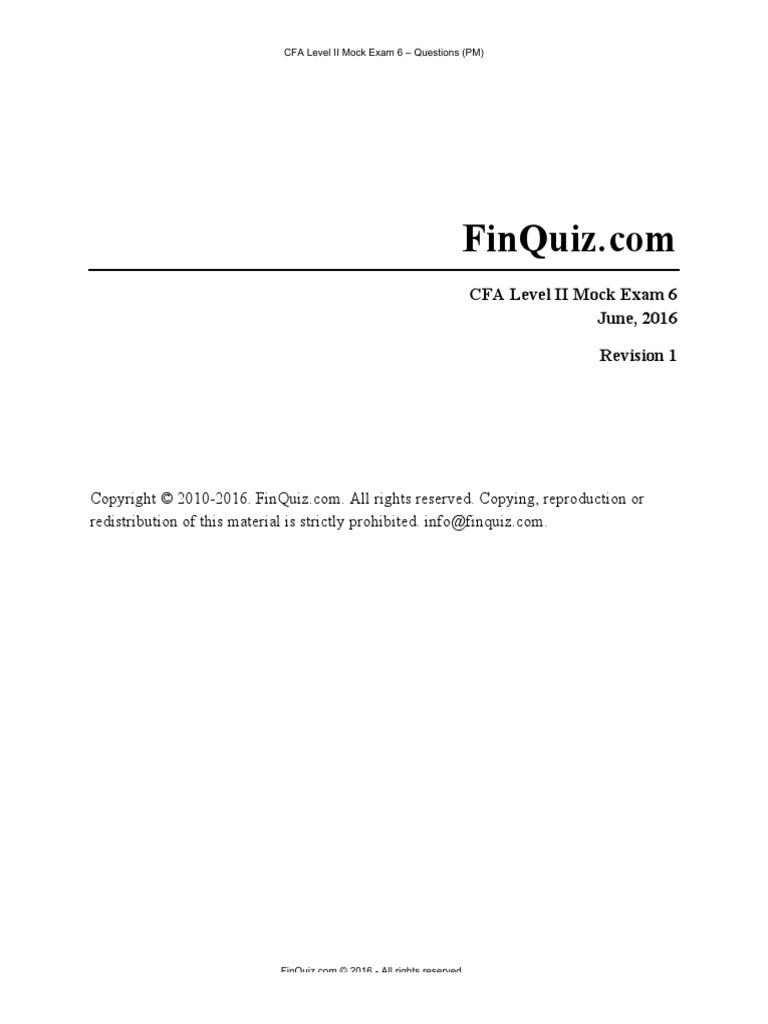CFA Level II Mock Exam 6 - Questions (PM) | PDF | Yield Curve | Yield ...