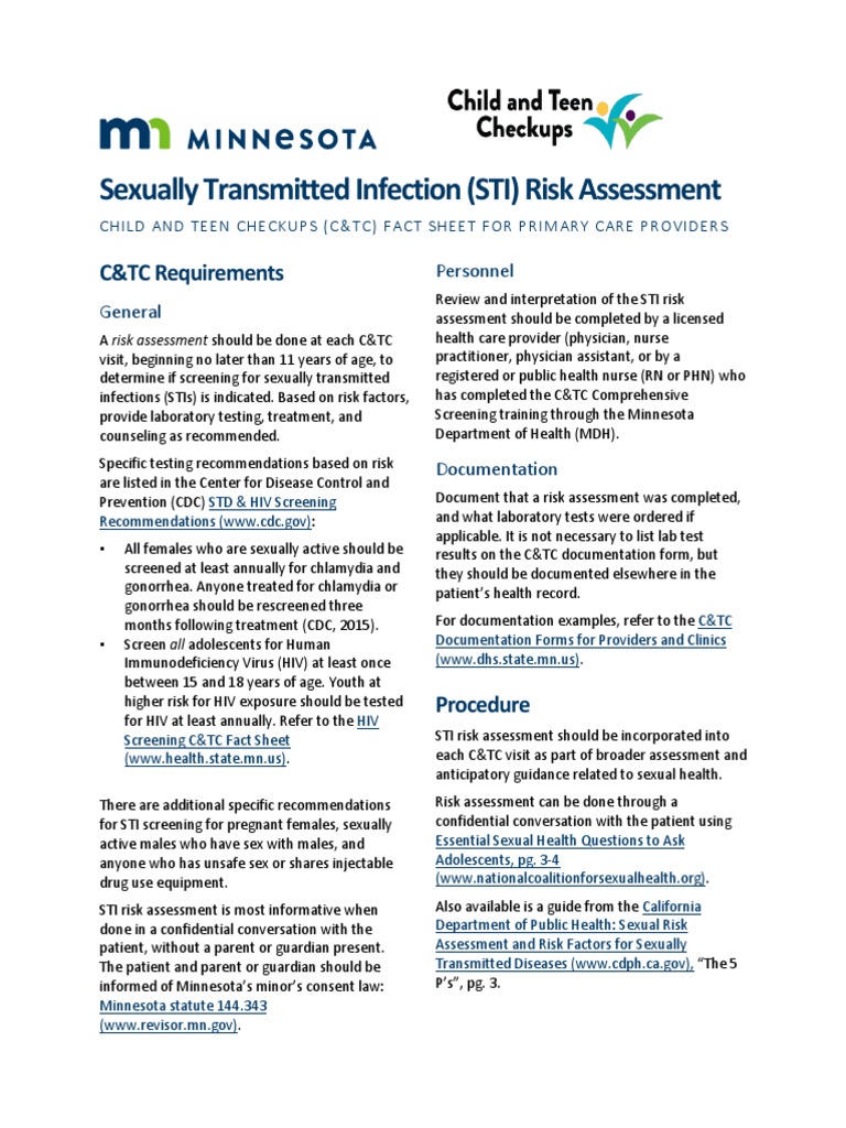 Sexually Transmitted Infection (STI) Risk Assessment: C&TC Requirements ...