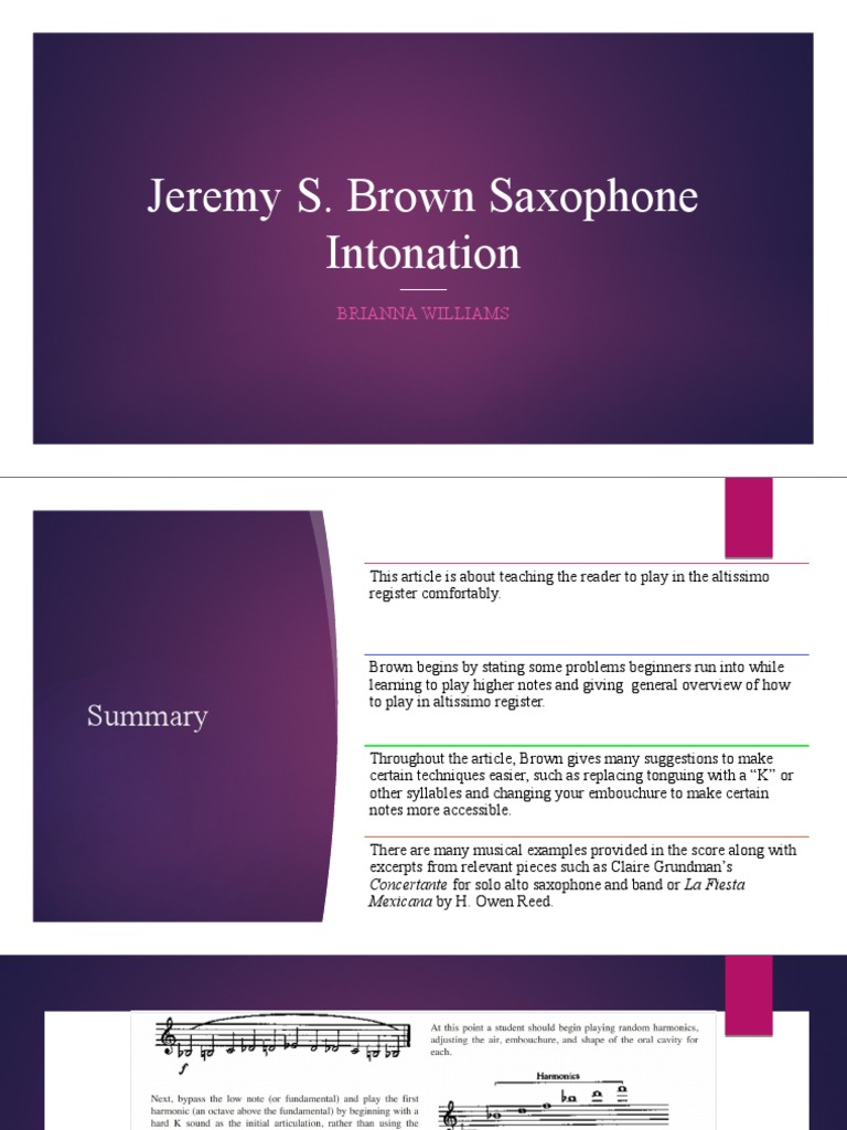 Jeremy S. Brown Saxophone Intonation: Brianna Williams | PDF