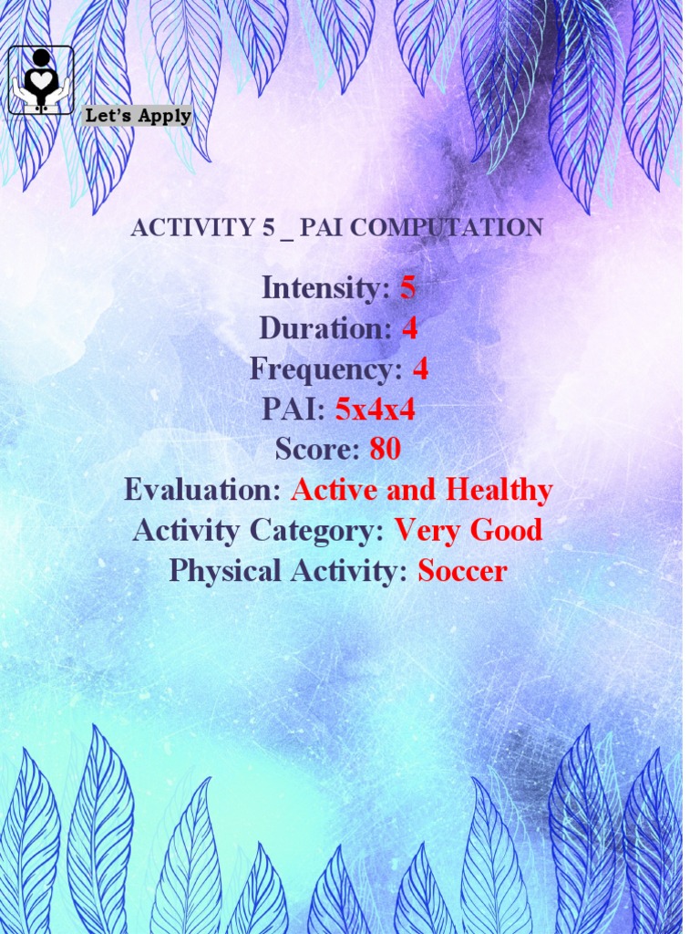 Intensity: Duration: Frequency: Pai: Score: Evaluation: Activity ...