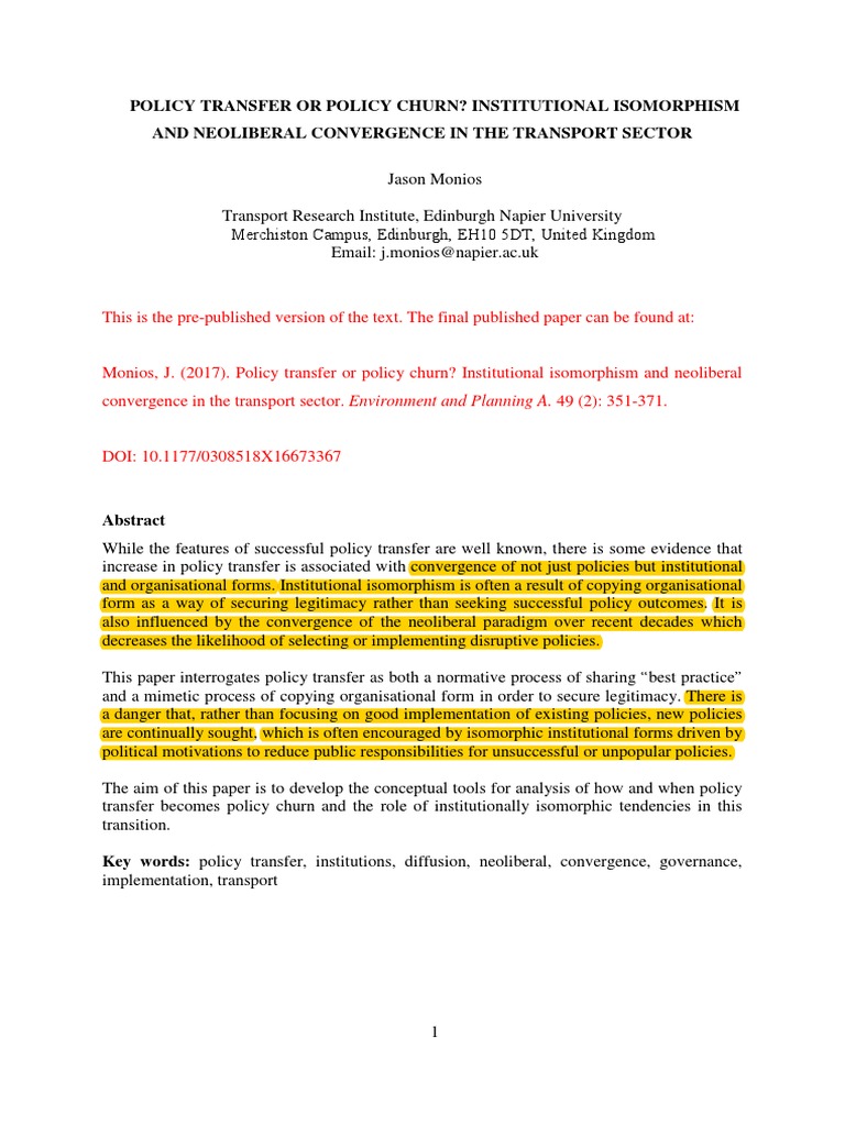 Policy Churn in Transport Governance | PDF | Neoliberalism | Governance
