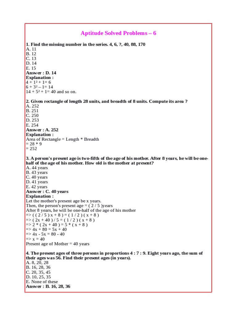 Aptitude Solved Problems - 6 | Download Free PDF | Length | Interest