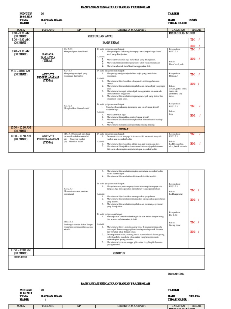 RPH Prasekolah PPKI M20 | PDF