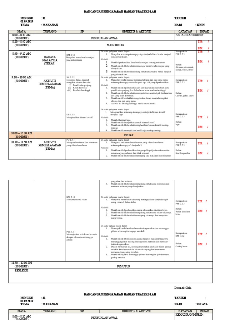 RPH Prasekolah PPKI M31 | PDF