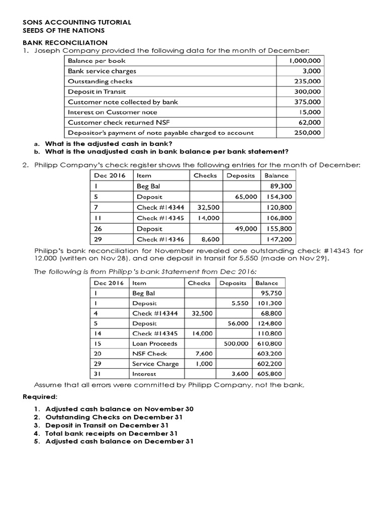 SONS Accounting Tutorial Bank Recon and Proof of Cash Handout PDF | PDF ...