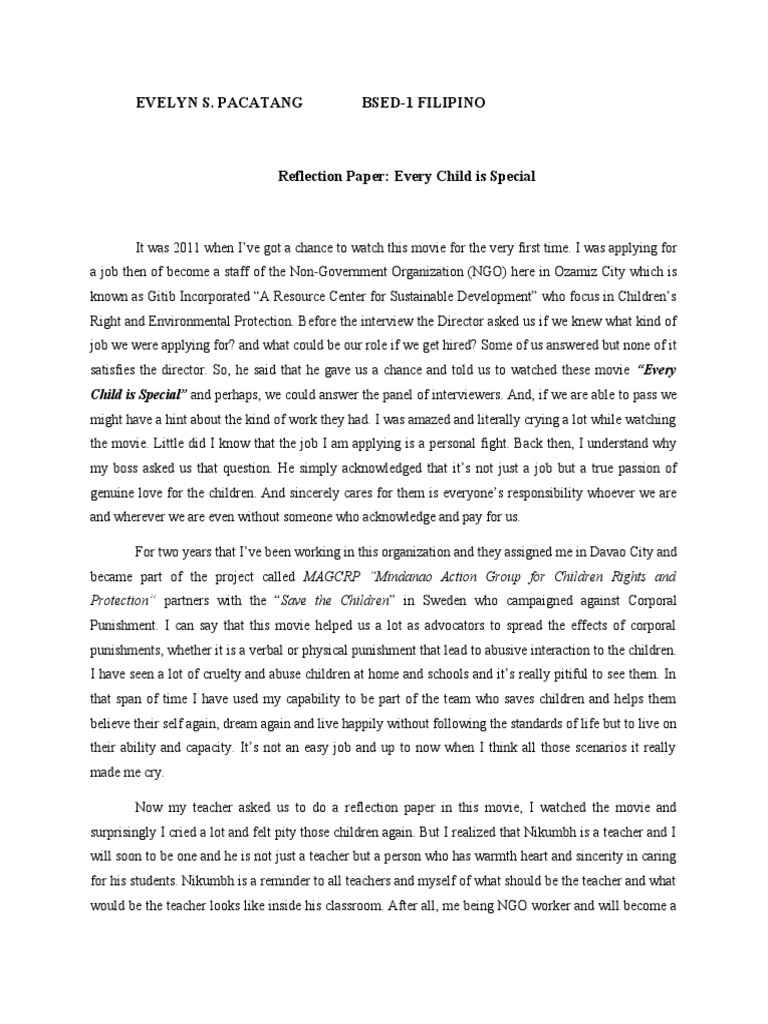 Reflection Paper Every Child Is Special | PDF | Classroom | Teachers