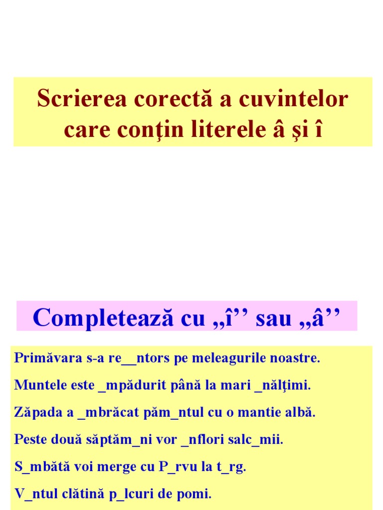 SCRIEREA CUVINTELOR CU Î ȘI Â. 2ppt | PDF