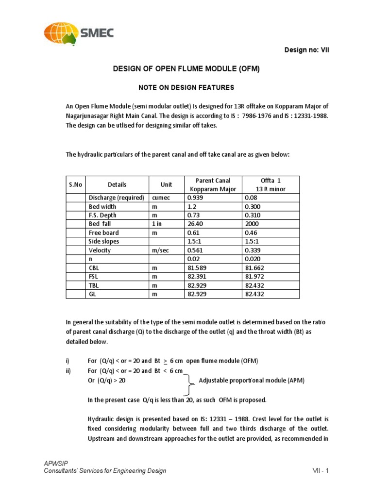 Note On Design Features of Open Flume Module | PDF | Civil Engineering | Nature