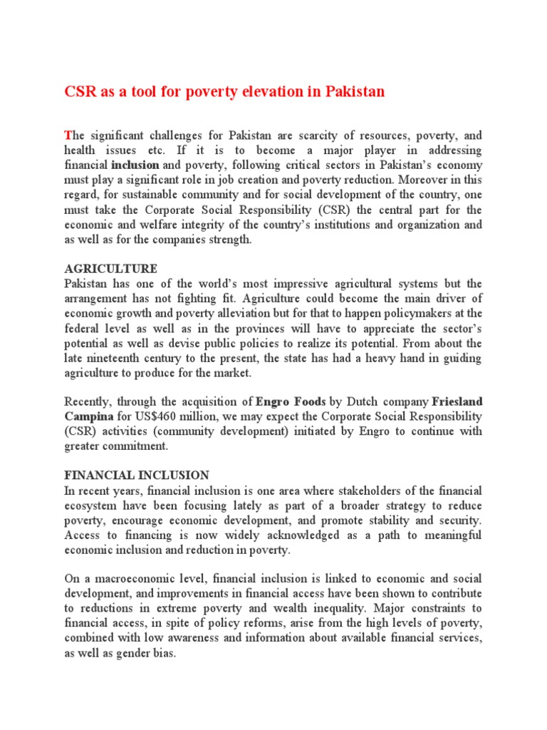 CSR As A Tool For Poverty Elevation in Pakistan | PDF | Microfinance ...