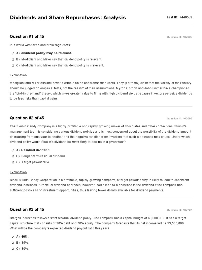 03 Dividends And Share Repurchases Analysis Pdf Dividend Share